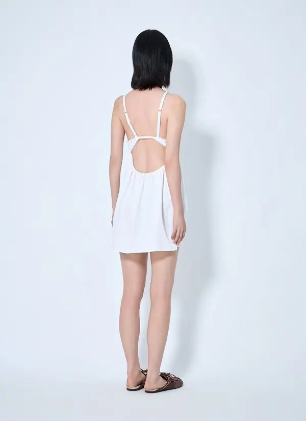 Miu Miu Slubbed Poplin And Eyelet Lace Mini Dress