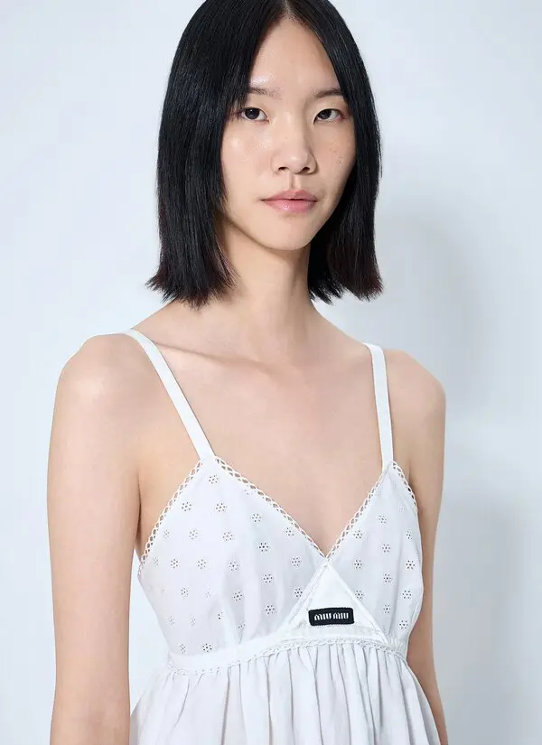 Miu Miu Slubbed Poplin And Eyelet Lace Mini Dress