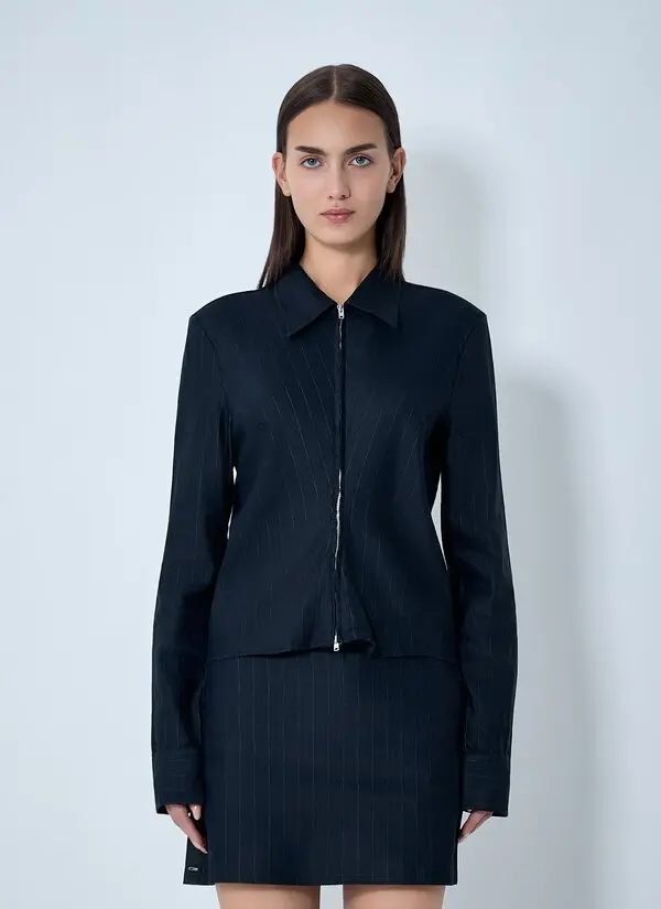 Our Legacy Slim Zip Shirt With Classic Collar - Black