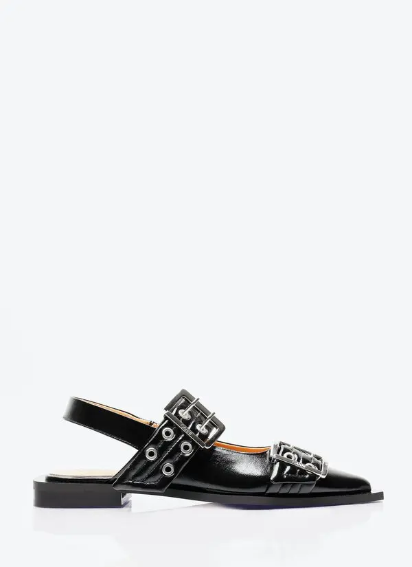 GANNI Buckled Ballerina Flats - Black