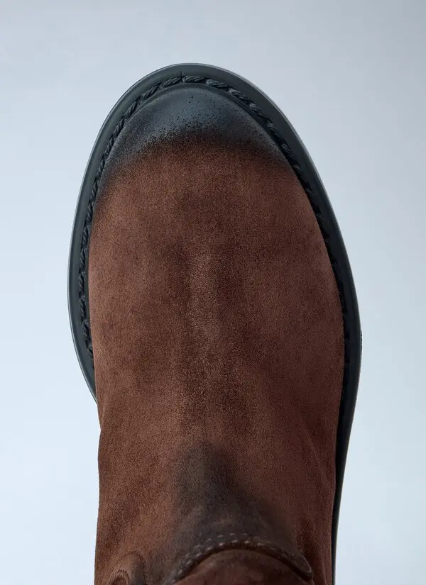Miu Miu Suede Round-toe Boots With Contrast Rubber Sole - Brown