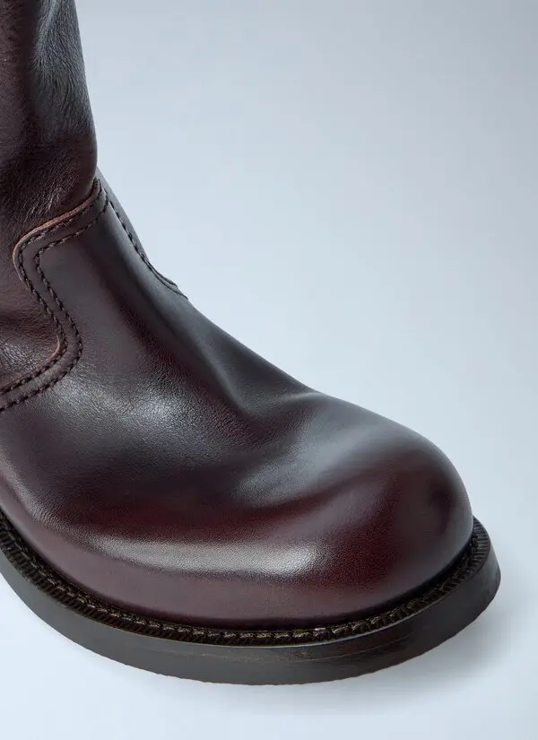 Prada Leather Mid-calf Boots With Buckle Detail - Brown