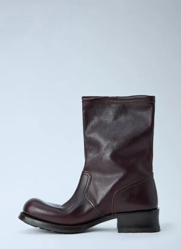 Prada Leather Mid-calf Boots With Buckle Detail - Brown