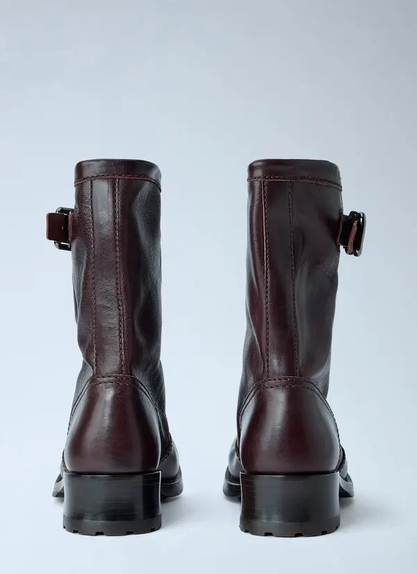 Prada Leather Mid-calf Boots With Buckle Detail - Brown
