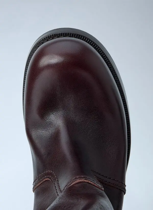 Prada Leather Mid-calf Boots With Buckle Detail - Brown