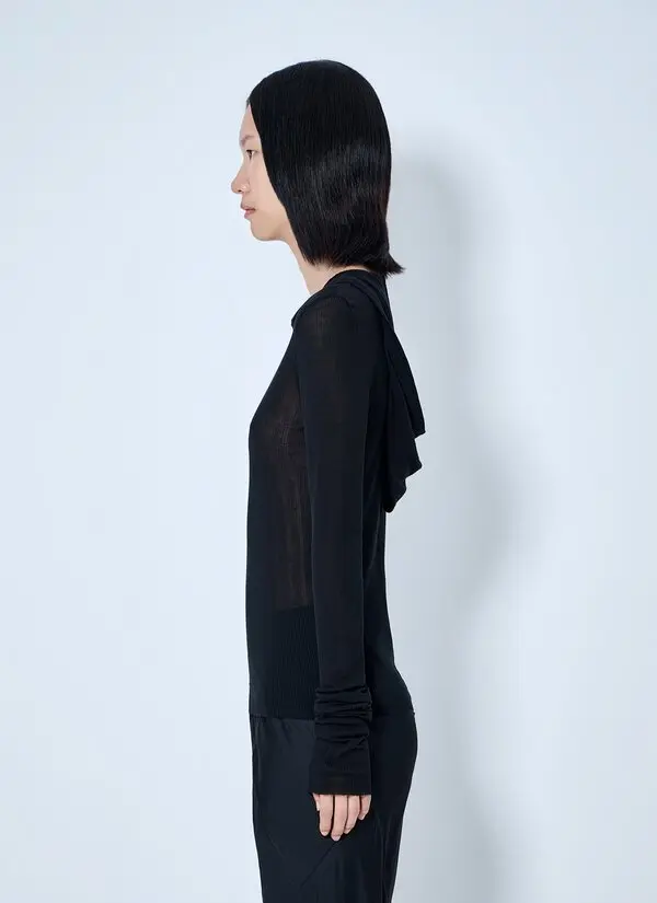 Rick Owens Long Sleeve Hooded Fine Knit Top