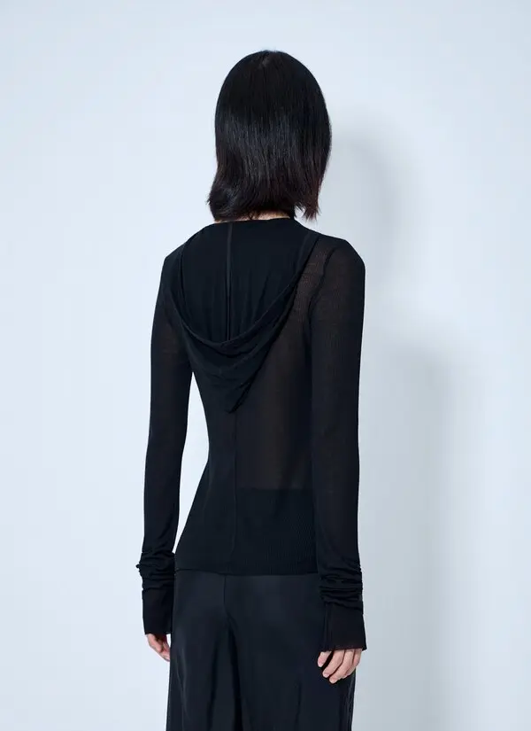 Rick Owens Long Sleeve Hooded Fine Knit Top