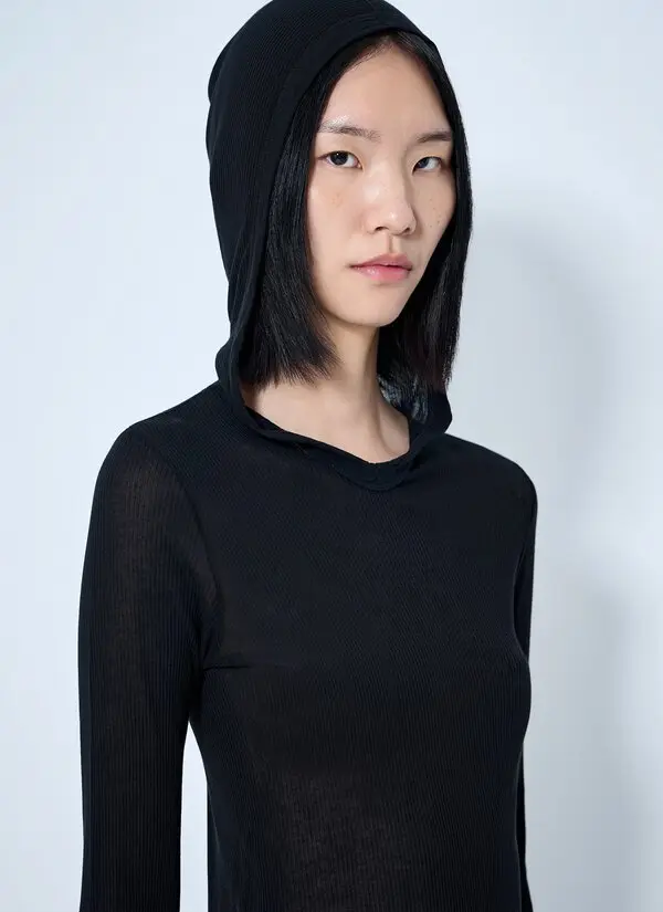 Rick Owens Long Sleeve Hooded Fine Knit Top