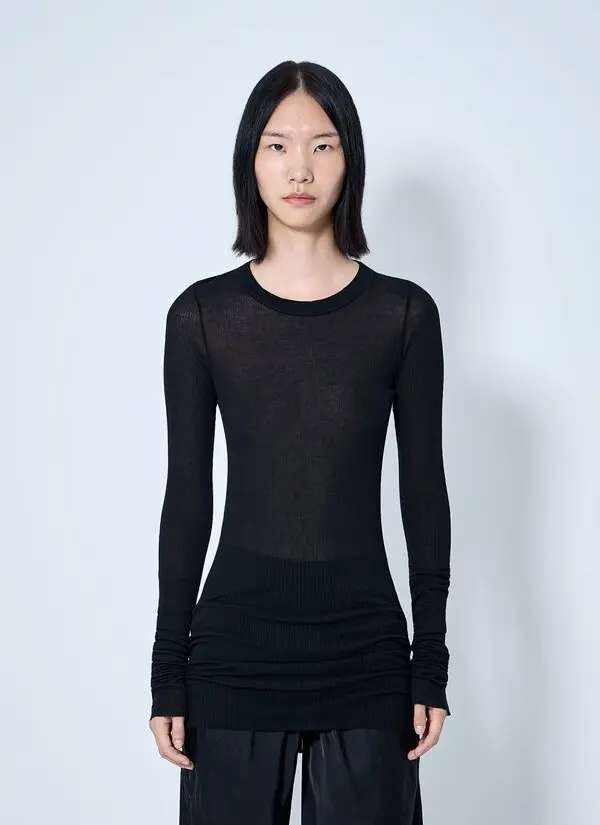 Rick Owens Long Sleeve Sheer Knit Top - Black