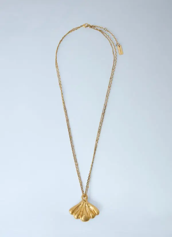 Chloé Dual Chain Shell Pendant Necklace - Gold