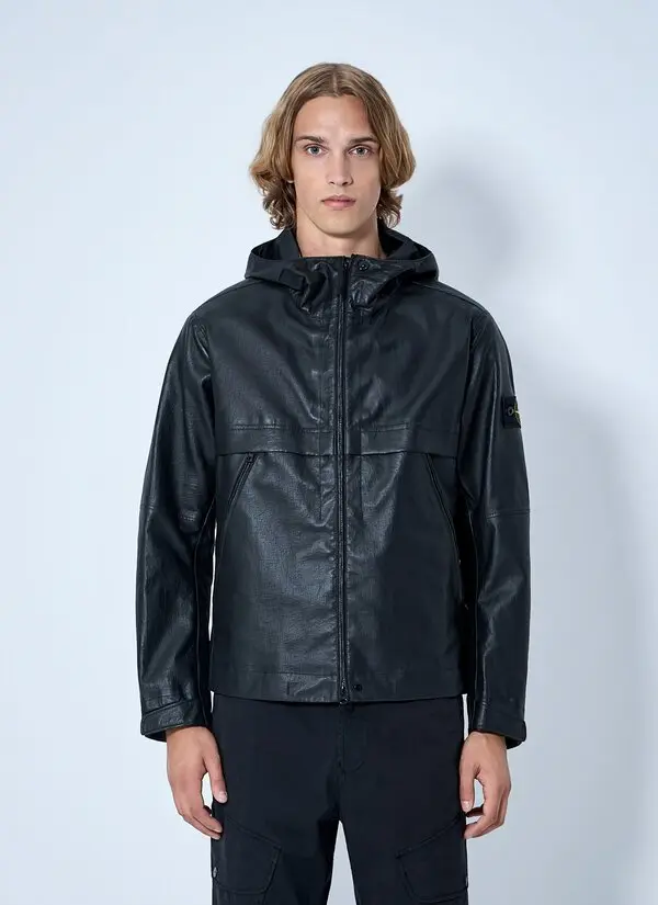 Stone Island Hooded Leather Jacket