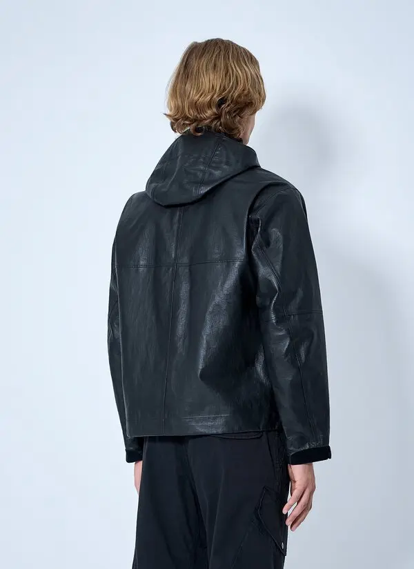 Stone Island Hooded Leather Jacket