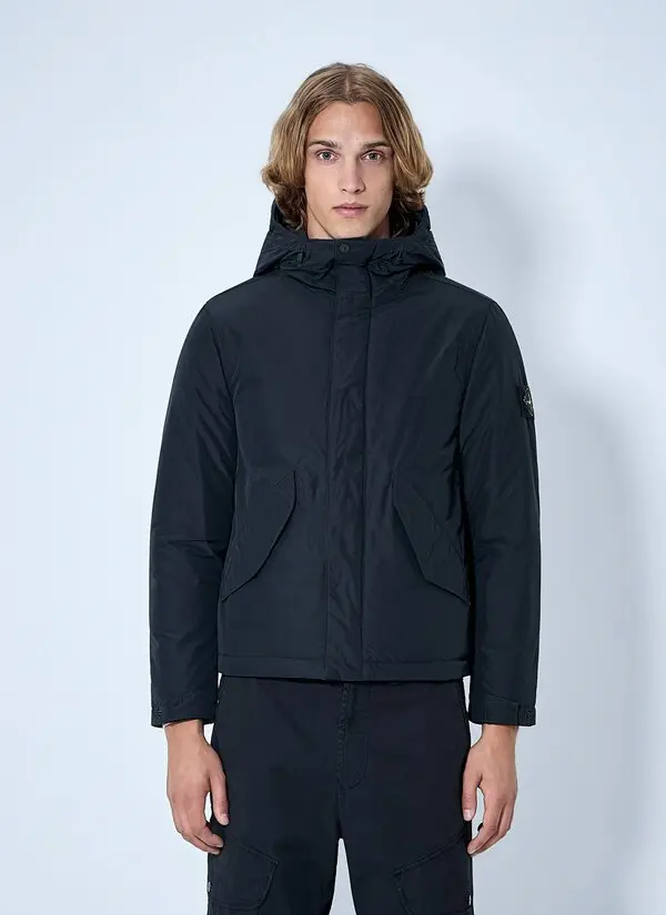 Stone Island Hooded Jacket With Patch Detail - Blue