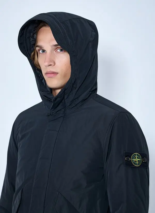 Stone Island Hooded Jacket With Patch Detail - Blue