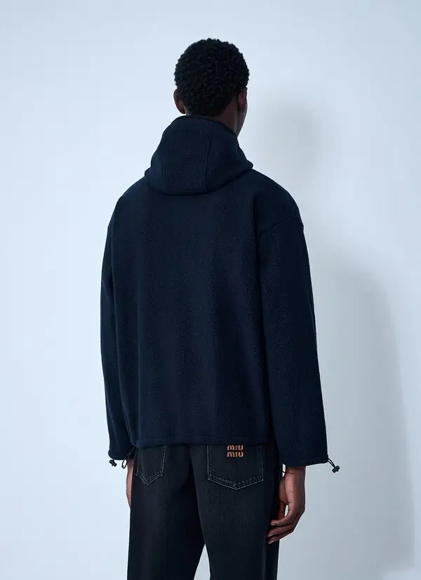 Miu Miu Hooded Cotton Fleece Sweatshirt With Logo Motif
