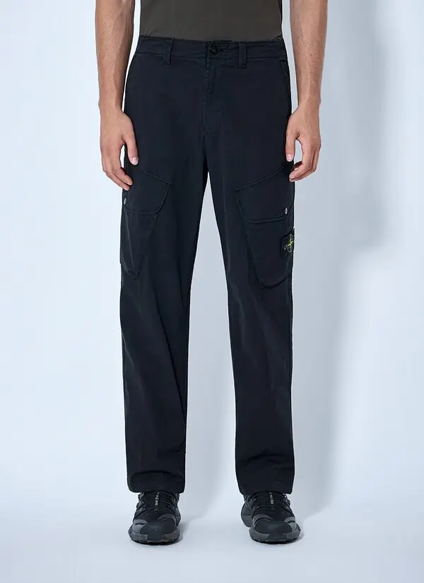 Stone Island Mid Rise Utility Cargo Trousers - Black