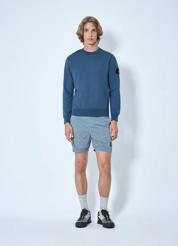 Stone Island Crewneck Sweatshirt With Sleeve Patch - Blue