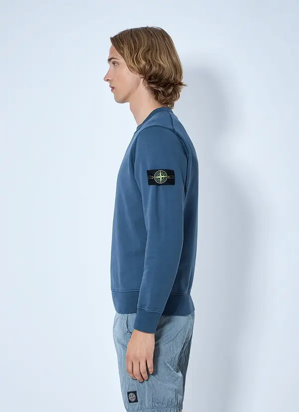 Stone Island Crewneck Sweatshirt With Sleeve Patch - Blue