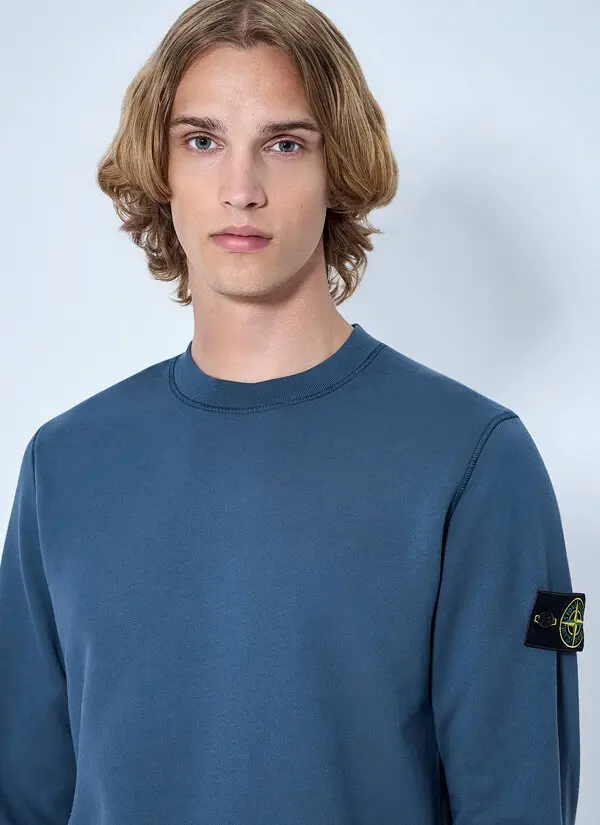 Stone Island Crewneck Sweatshirt With Sleeve Patch - Blue