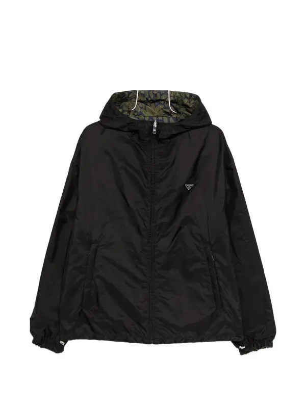 Prada Re-nylon Down Jacket With Floral Print Hood - Multicolor