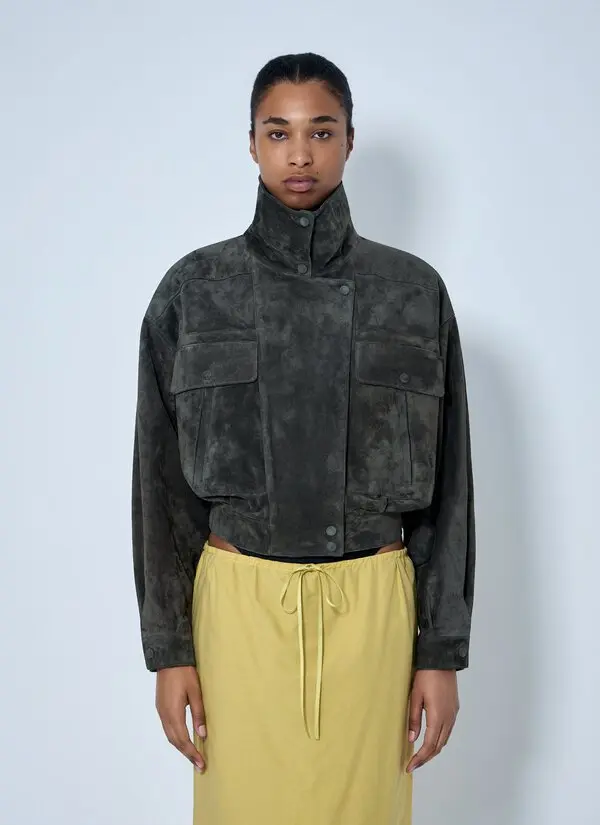 Saint Laurent High Collar Suede Jacket