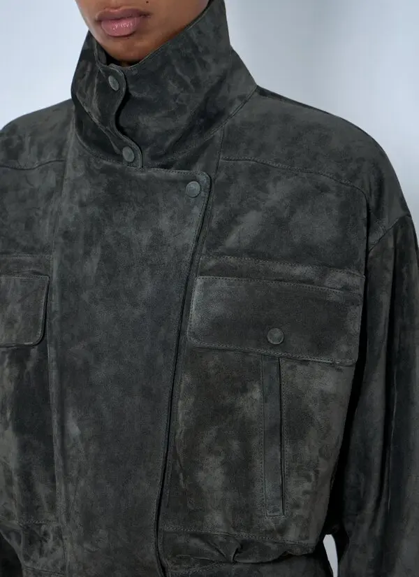 Saint Laurent High Collar Suede Jacket