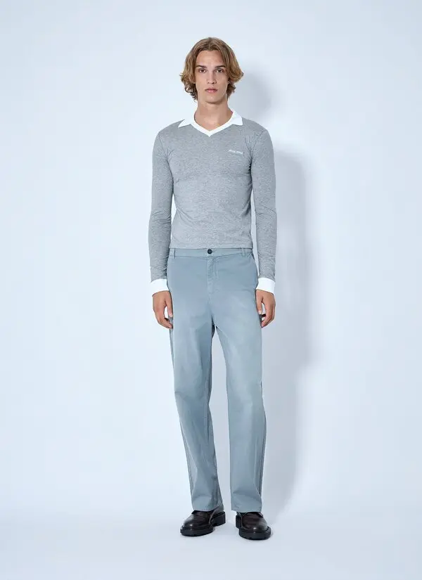 Miu Miu Long Sleeve Knit Sweater With Contrast Collar And Cuffs