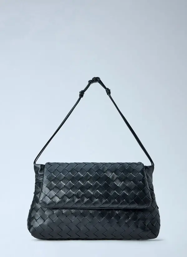 Bottega Veneta Giorno Woven Leather Handbag - Black