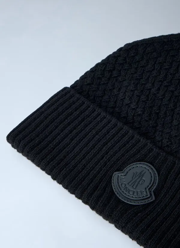 Moncler Ribbed Knit Beanie With Logo Patch