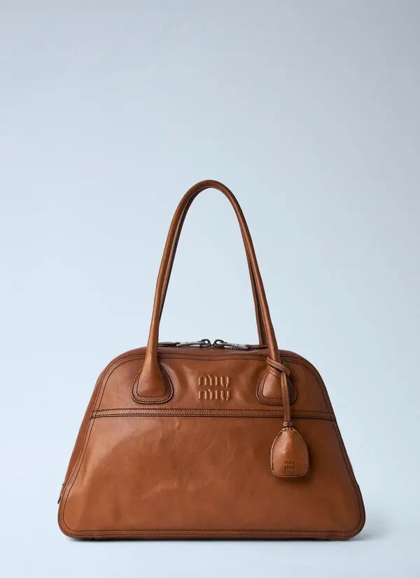 Miu Miu Embossed Leather Top Handle Bag - Brown