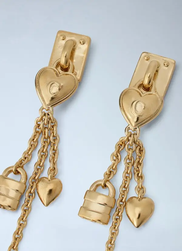 Chloé Dangle Earrings With Padlock And Heart Charms - Gold