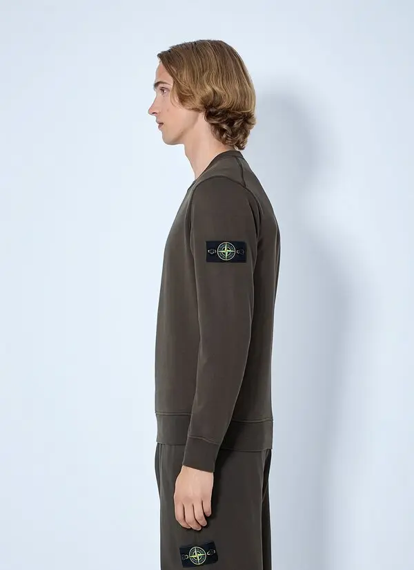 Stone Island Crewneck Sweatshirt With Sleeve Patch - Green