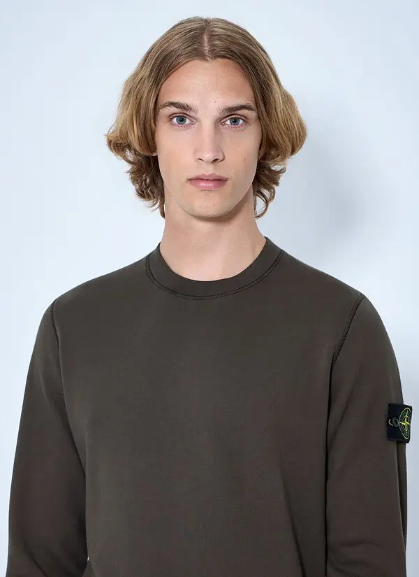 Stone Island Crewneck Sweatshirt With Sleeve Patch - Green