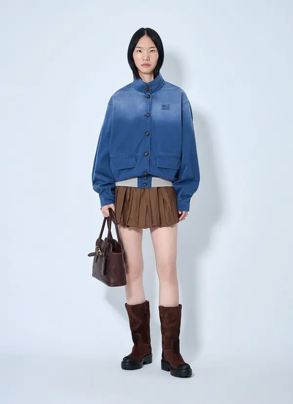 Miu Miu Washed Twill Blouson Jacket With Mandarin Collar