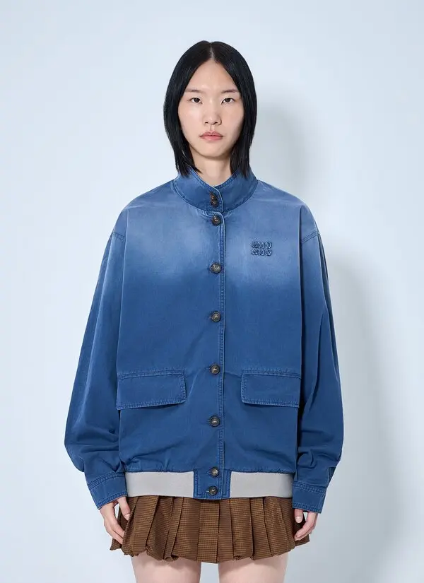 Miu Miu Washed Twill Blouson Jacket With Mandarin Collar - Blue
