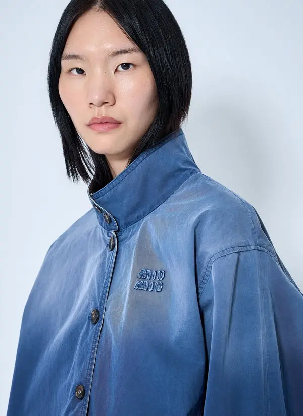 Miu Miu Washed Twill Blouson Jacket With Mandarin Collar - Blue