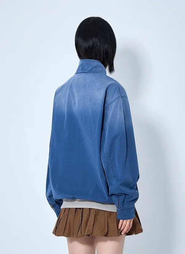 Miu Miu Washed Twill Blouson Jacket With Mandarin Collar - Blue