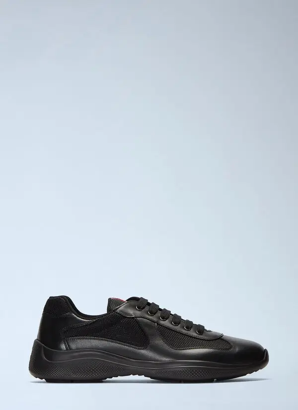 Prada America's Cup Lace-up Leather And Textile Sneakers - Black