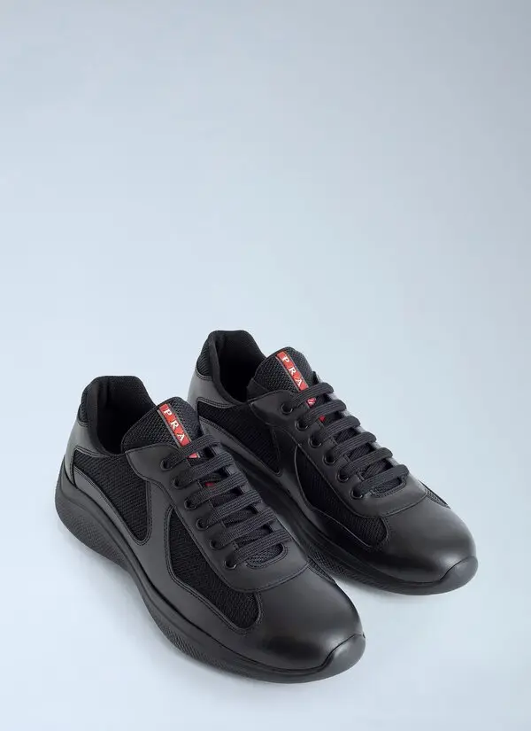 Prada America's Cup Lace-up Leather And Textile Sneakers - Black