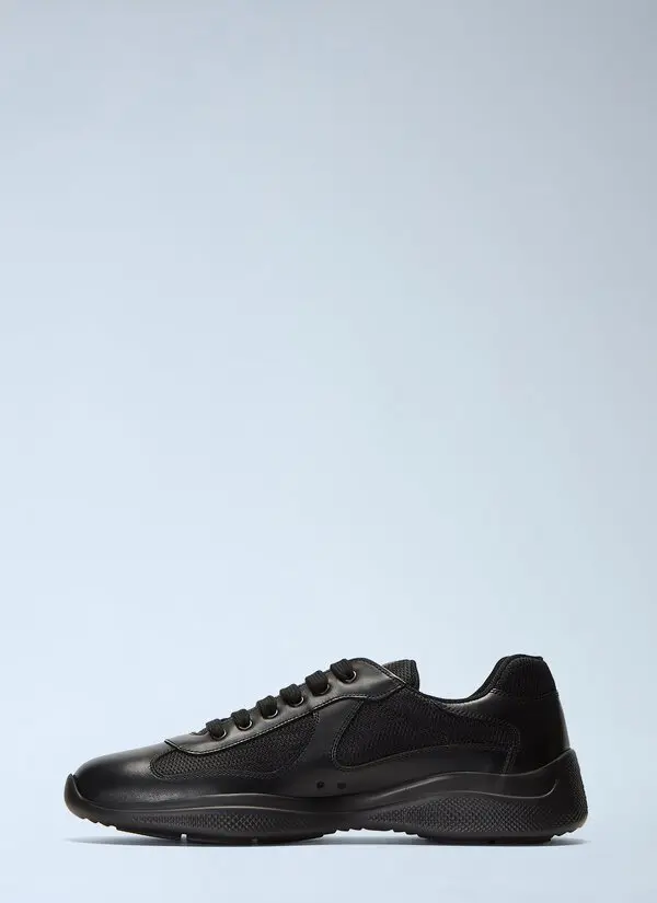 Prada America's Cup Lace-up Leather And Textile Sneakers - Black