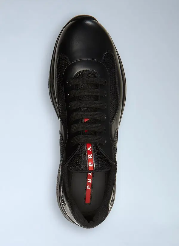Prada America's Cup Lace-up Leather And Textile Sneakers - Black
