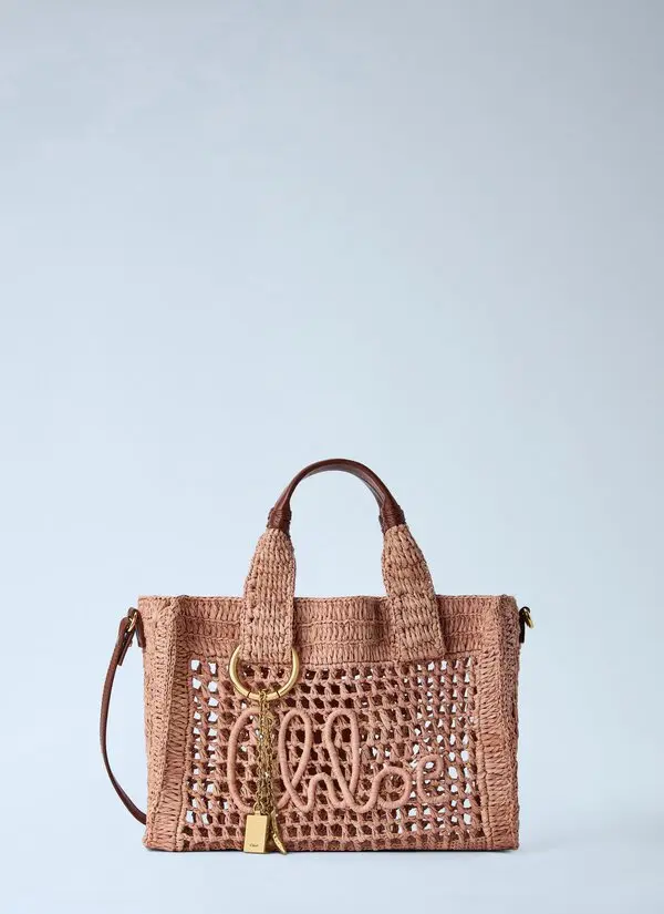 Chloé Small Raffia Tote Bag With Chain Detail - Multicolor