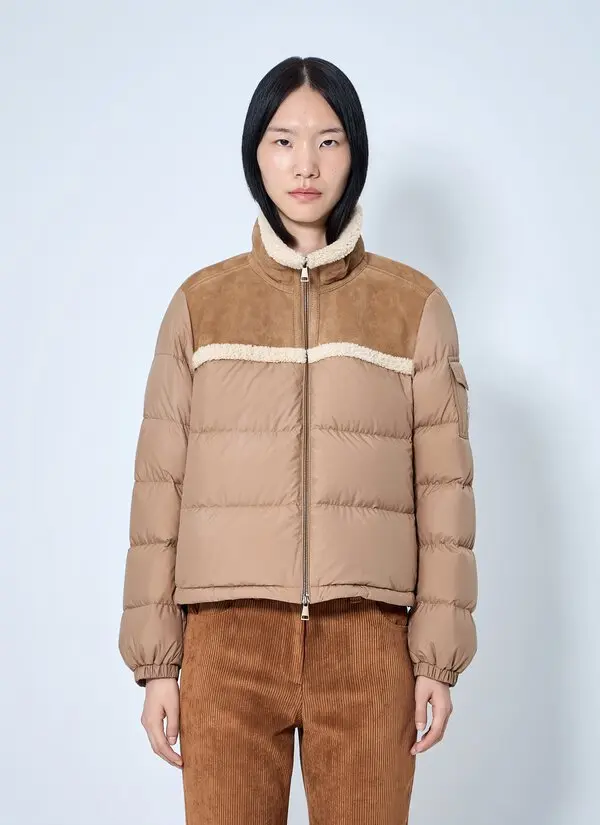 Moncler Aurore Puffer Jacket With Shearling And Suede - Brown