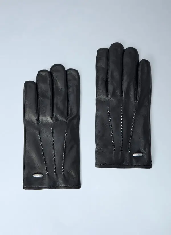 Our Legacy Smooth Leather Gloves With Stitch Detailing - Black