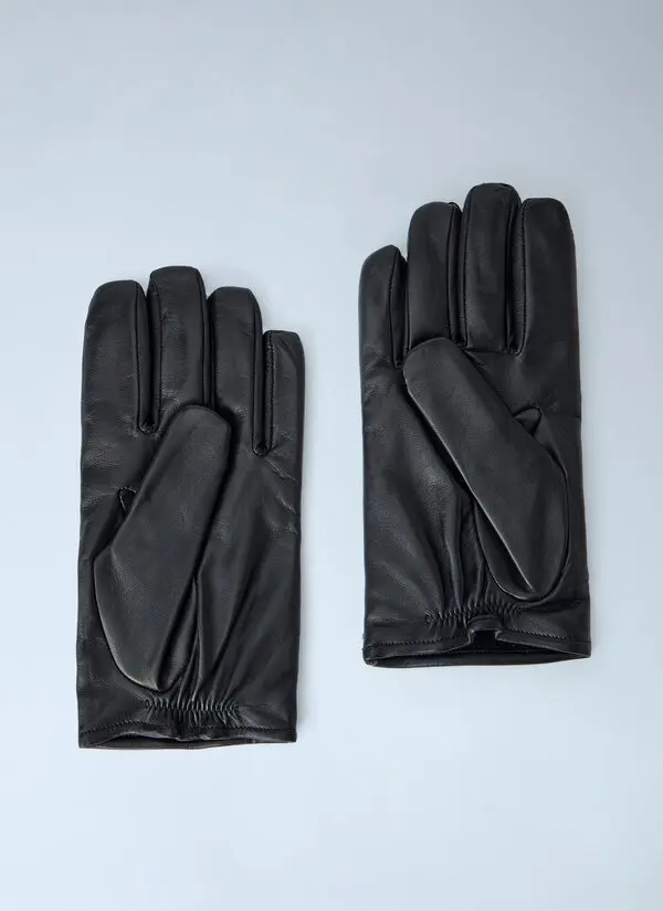 Our Legacy Smooth Leather Gloves With Stitch Detailing - Black