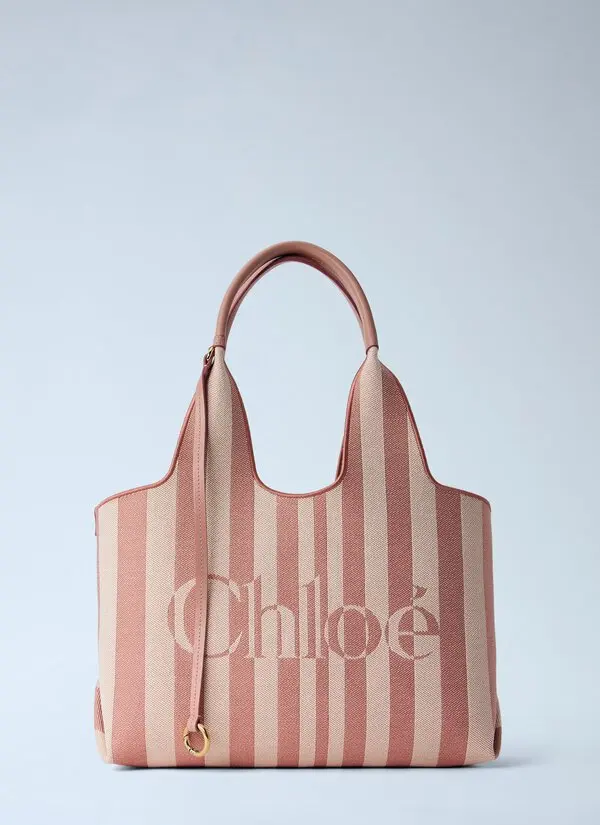 Chloé East-west Tote Bag With Stripes And Embroidered Logo - Pink