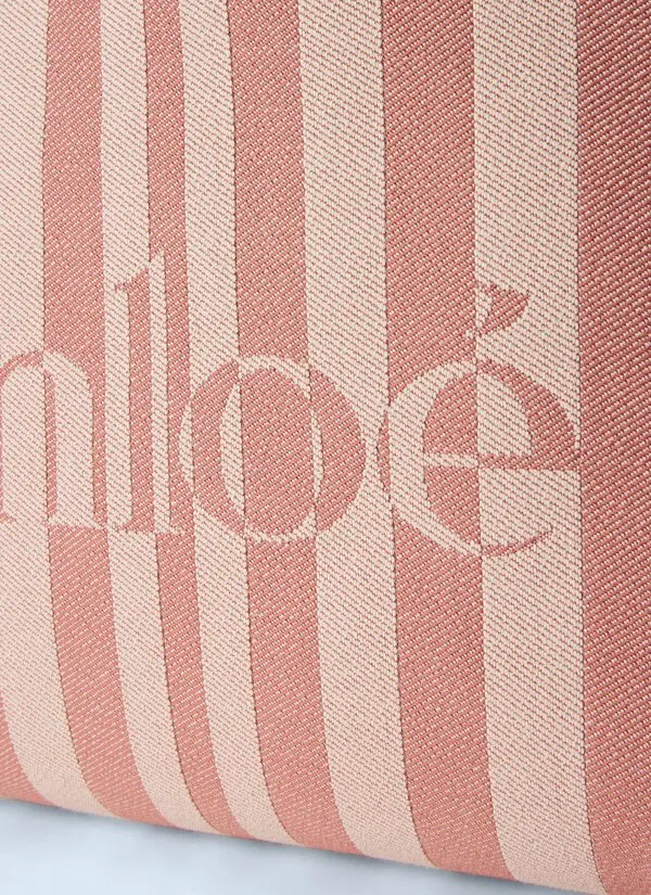 Chloé East-west Tote Bag With Stripes And Embroidered Logo - Pink