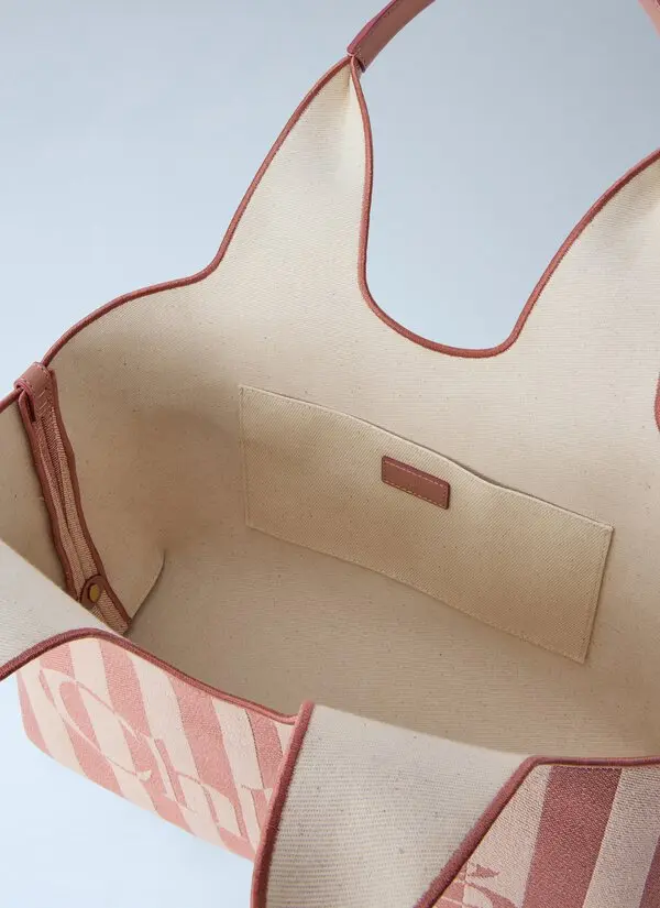 Chloé East-west Tote Bag With Stripes And Embroidered Logo - Pink