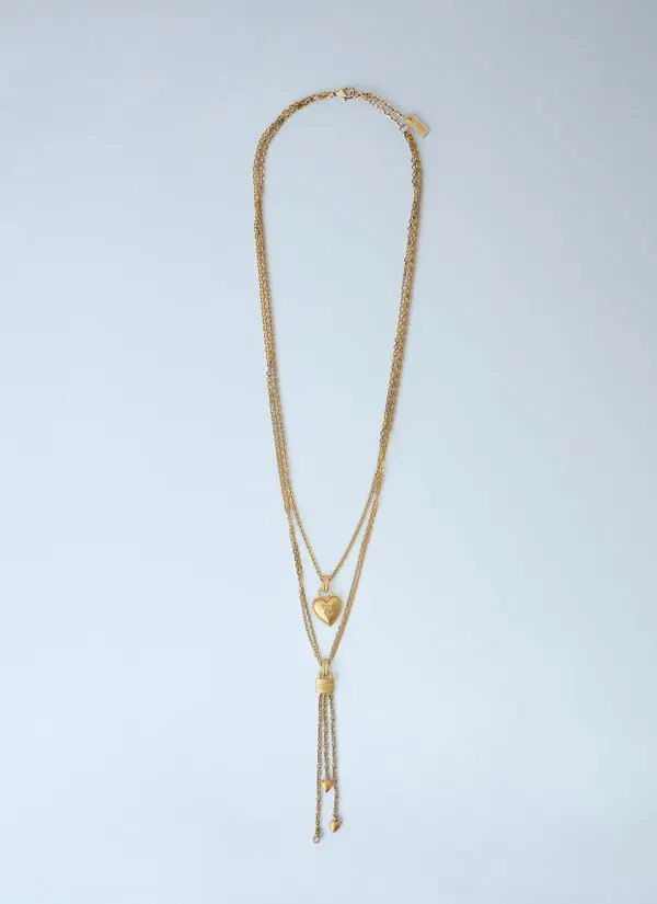 Chloé Layered Heart Pendant Necklace With Tassel Detail In Brass - Gold