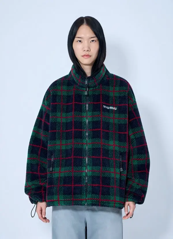 Miu Miu Checked Teddy Zipper Jacket
